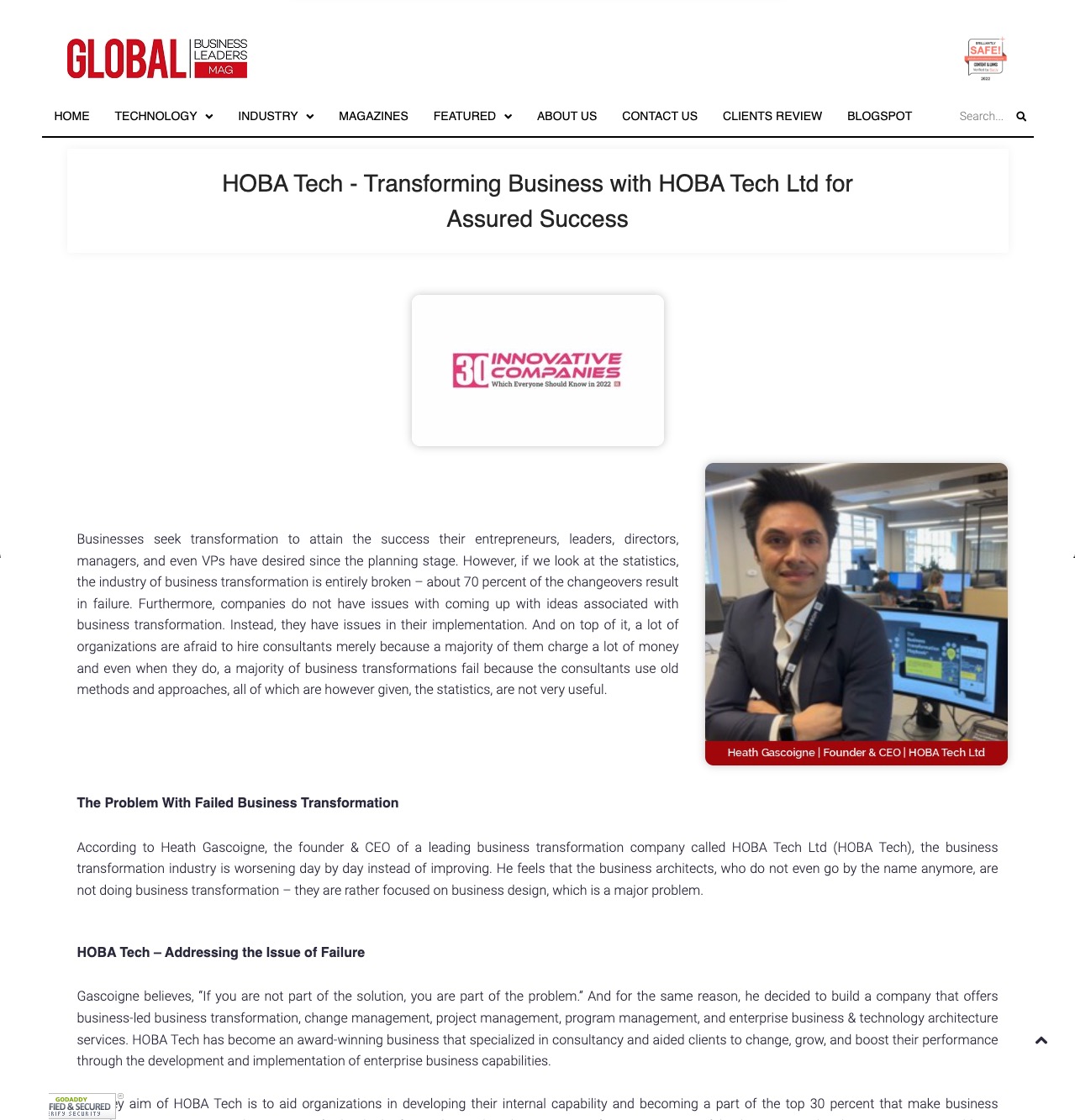 HOBA Tech featured Global Business Leaders Mag - Top 30 Innovative ...